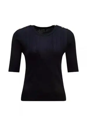 Max Mara Button-embellished Ribbed-knit Sweater - Blue