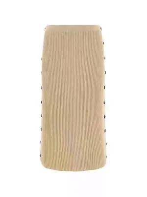 FERRAGAMO Ribbed-knit Button-detail Midi Skirt - Neutrals