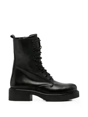 METISSE Lace-up Leather Ankle Boots - Black