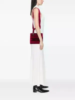 Dior Embroidered Velvet Roses Lady D Lite Satchel - Red