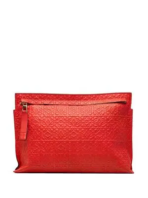 Loewe 2017 Embossed Calfskin Anagram Repeat T Pouch Clutch Bag - Red