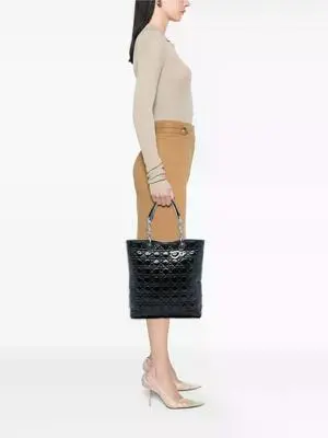 Dior Patent Cannage Lady Soft Shopping Tote Bag - Black