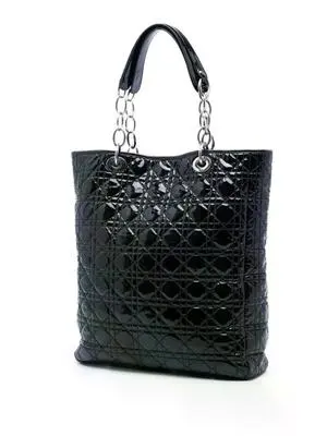 Dior Patent Cannage Lady Soft Shopping Tote Bag - Black