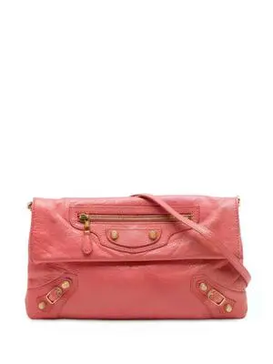 Balenciaga Lambskin Leather Motocross Giant 12 Envelope Clutch With Strap Crossbody Bag - Pink