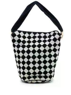 Bottega Veneta 20th Century Bicolor Velvet Intrecciato Bucket Bag - Black