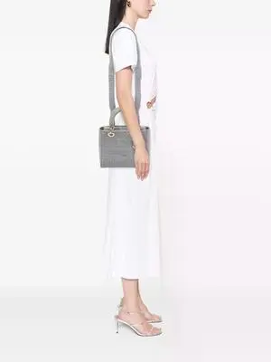 Dior Embroidered Canvas Cannage Lady D Lite Satchel - Grey