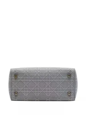 Dior Embroidered Canvas Cannage Lady D Lite Satchel - Grey