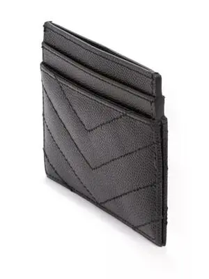 Saint Laurent 2023 Chevron Grain De Poudre Cassandre Card Holder - Black