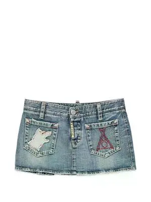 Dsquared2 Denim Mini Skirt With Embroidered Pockets