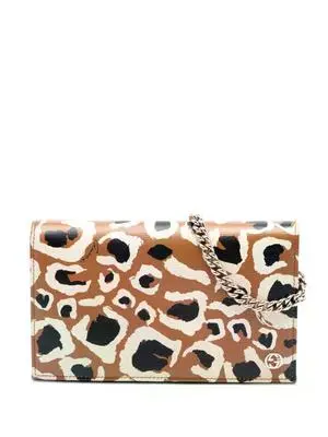Gucci 2000-2015 Calfskin Leopard Print Betty Wallet On Chain Crossbody Bag - Brown