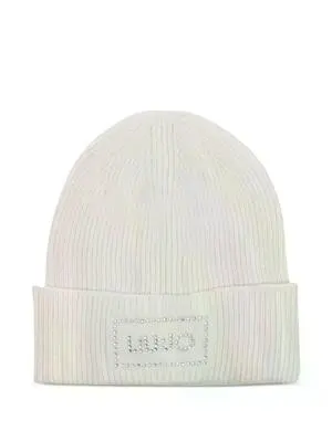Liu Jo Beanie Hat With Rhinestone Logo - Neutrals