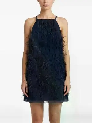 Pinko Feather-trim Sequin Embellished Dress - Blue