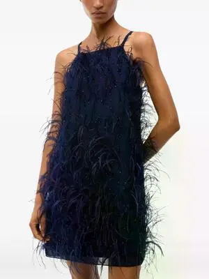 Pinko Feather-trim Sequin Embellished Dress - Blue