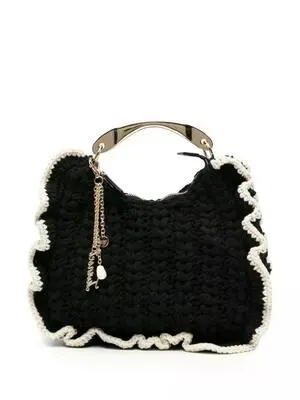 TWINSET Crochet Ruffled-trim Tote Bag - Black