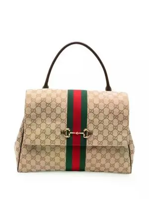 Gucci Gucci Beige GG Supreme Horsebit Detail Web Stripe Tote Bag Neutrals