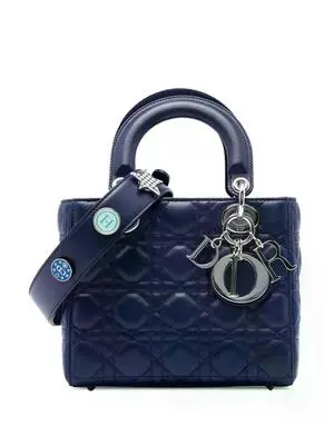 Dior Small Lambskin Cannage Lady Satchel - Blue