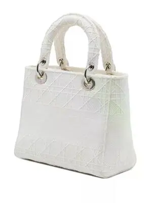 Dior 2020 Medium Embroidered Canvas Cannage Lady D Lite Satchel White