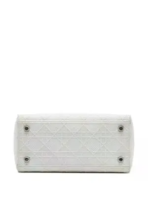 Dior Medium Embroidered Canvas Cannage Lady D Lite Satchel - White
