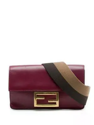 Fendi 2010-2026 Mini Leather Flat Baguette Crossbody Bag - Red