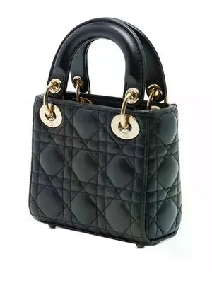 Dior Christian Dior Micro Lambskin Cannage Lady Dior Satchel Black