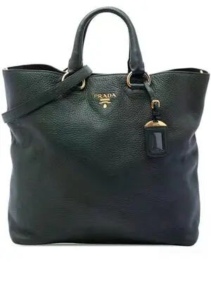 Prada 2010-2026 Vitello Daino Open Convertible Tote Satchel - Green