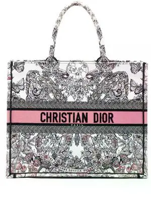 Dior Large Embroidered Canvas Butterfly Around The World Book Tote Bag - White