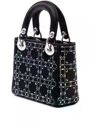 Dior 2020 Mini Satin Cannage Embellished Lady Satchel - Black