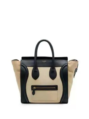 Celine 2010 Mini Bicolor Leather Luggage Tote Bag - Black