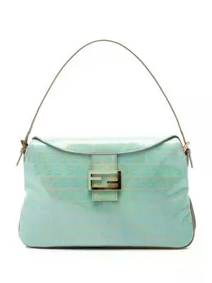 Fendi 2001 Zucchino Crystal Double Flap Shoulder Bag - Blue