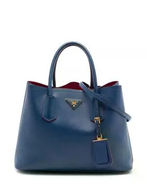 Prada Saffiano Cuir Double Handle Satchel - Blue