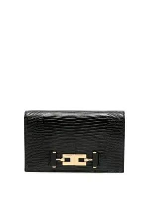 Elisabetta Franchi Lizard-effect Logo Plaque Mini Crossbody Bag - Black