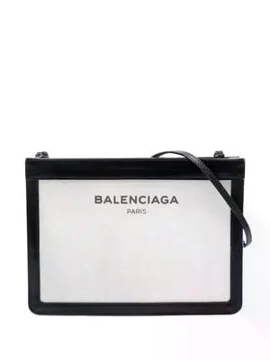 Balenciaga 2017 Canvas Navy Pochette Crossbody Bag - Brown