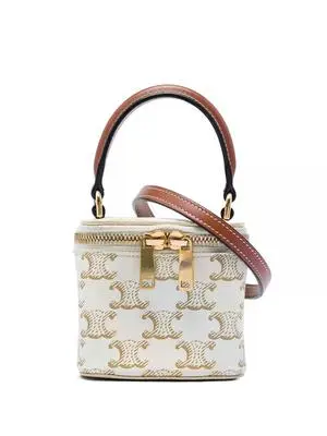 Celine 2023 Mini Triomphe Coated Canvas Vanity Case Satchel - White