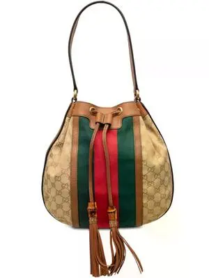Gucci Gg Canvas Web Rania Drawstring Hobo Bag