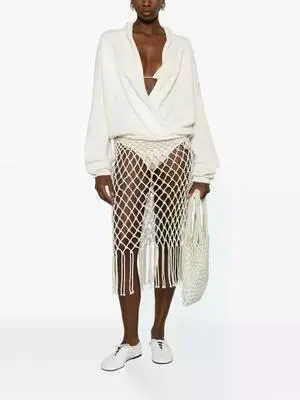 THE FRANKIE SHOP Macramé Fringed Midi Skirt