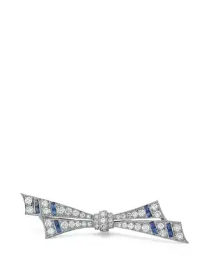 LB EXCLUSIVE Platinum Diamond And Sapphire Bow Motif Brooch
