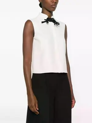 Giorgio Armani Sleeveless High Neck Bow Detail Shirt - Neutrals