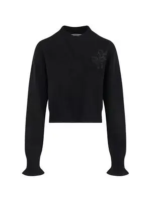 Cecilie Bahnsen Bow-embroidered V-neck Sweater - Black