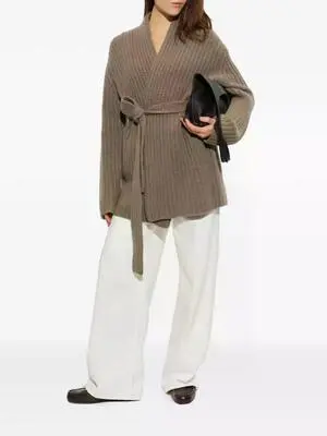 LISA YANG Jacqueline Belted Waffle-knit Cardigan - Brown