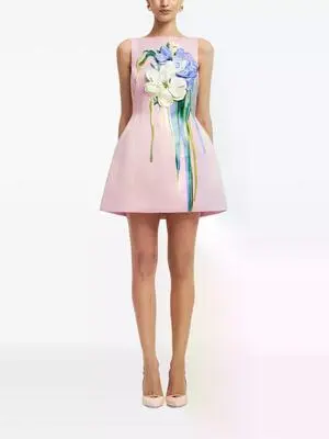 LEO LIN Embroidered Boat-neck Mini Dress - Pink