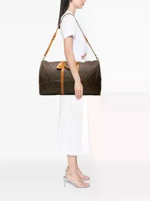 LOUIS VUITTON Monogram Keepall Bandouliere 60 Travel Bag - Brown