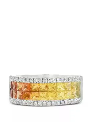 LISA NIK Rainbow Sapphire And Diamond Ring - Silver