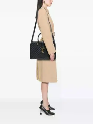 Saint Laurent 2014 Medium Chevron Calfskin Monogram Cabas Satchel - Black