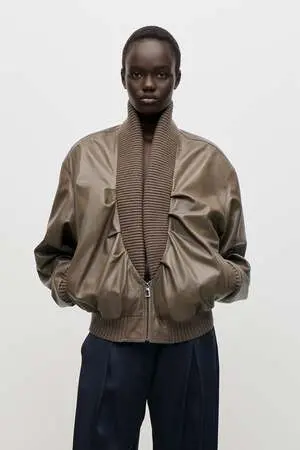 Victoria Beckham Zana Leather Bomber Jacket