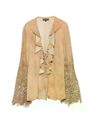 Roberto Cavalli 2000s Laser-cut Suede Ruffled Jacket