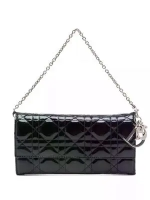 Dior 2010 Patent Cannage Lady Wallet On Chain Handbag - Black