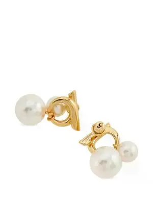 FERRAGAMO Gancini Earrings With Pearl Detail - Gold