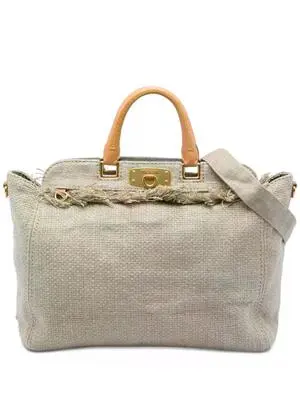 Prada Raffia Shopping Tote Satchel With Fringe Detail