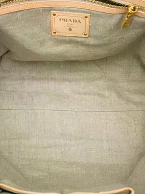 Prada Raffia Shopping Tote Satchel With Fringe Detail