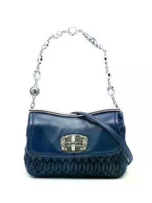 Miu Miu 2010-2026 Matelasse Nappa Crystal Frame Flap Satchel - Blue